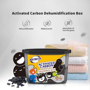 NATRUTH 500mL Moisture Absorber boxes, Closet Dehumidifier, Eradicate Odor,Dehumidifiers and Air Freshener for Closet,Shoes Box, Bathrooms, Kitchen & Study, Boats,RVs (Activated Charcoal, 9 packs)