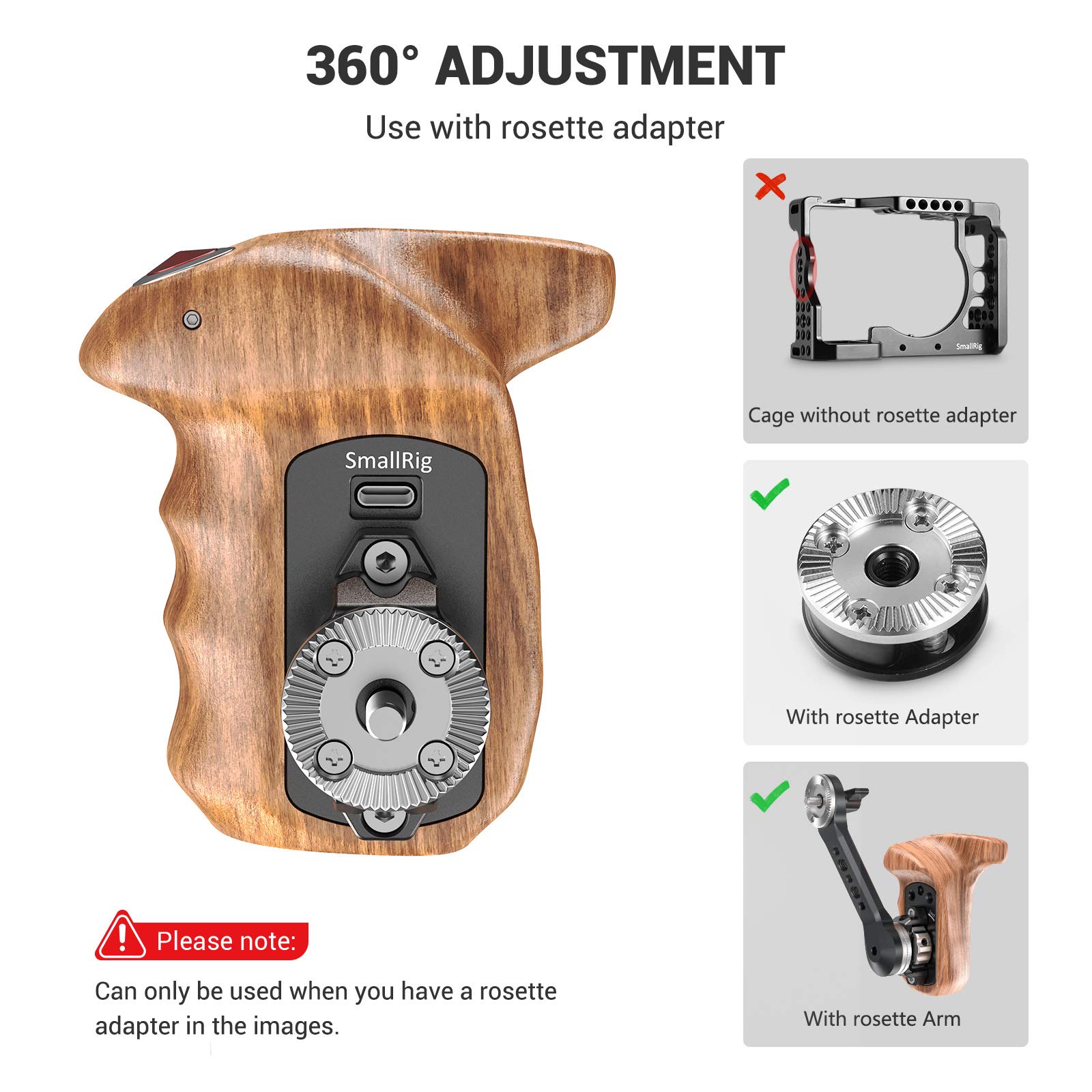 SmallRig Right Side Wooden Handle Hand Grip with Record Start/Stop Remote Trigger for Sony Mirrorless Cameras - HSR2511