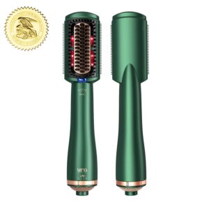 lena hair straightener brush dryer pro blow dryer hot air brush - anti-scald straightening iron comb styler with extra ion care, far infrared heating and 3 modes for long & medium length hair, green