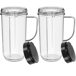 2 pack magic bullet blender cups tall 22oz cup with flip top to-go lid replacement part cup mug with handle compatible with 250w mb1001 magic bullet mugs & cups blender milk juicer mixer accessories