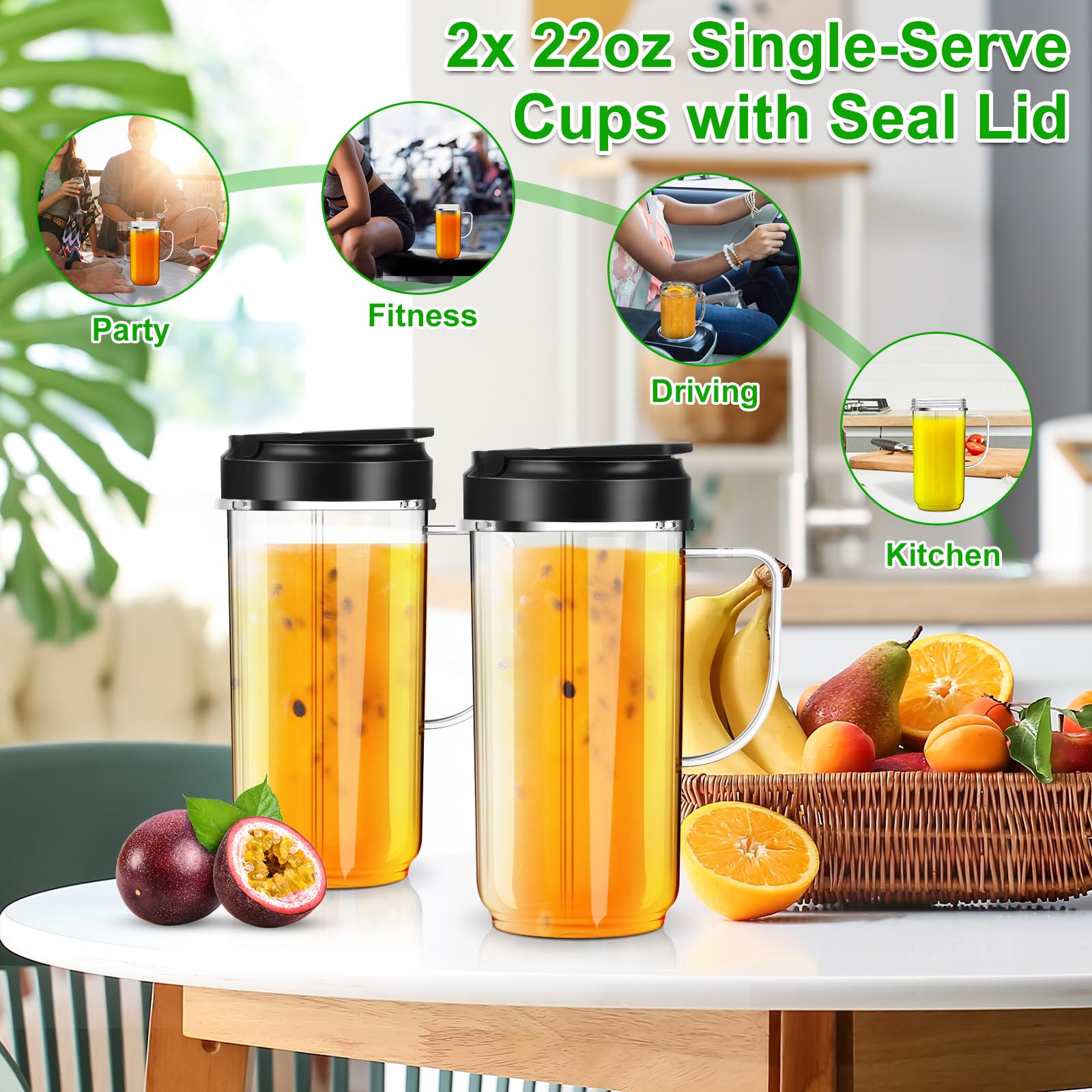 2 Pack Magic Bullet Blender Cups Tall 22oz Cup with Flip Top To-Go Lid Replacement Part Cup Mug with Handle Compatible with 250w MB1001 Magic Bullet Mugs & Cups Blender Milk Juicer Mixer Accessories