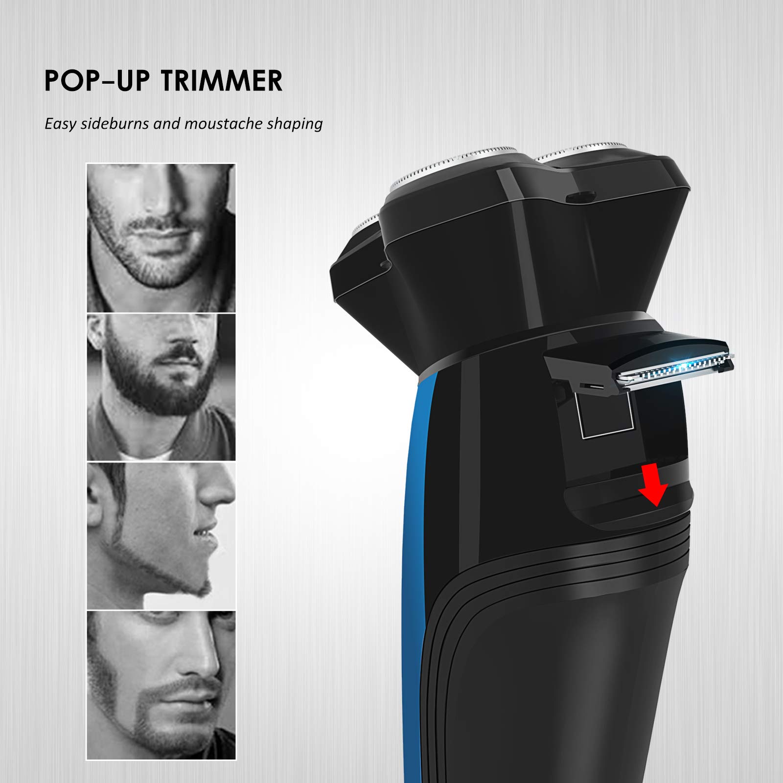 Electric Shaver for Men Face, Electric 3D Rotary Razors Wet and Dry Whole Body Washable Rechargeable Cordless Electric Beard Trimmer with Pop-up Trimmer, Digital Indicator