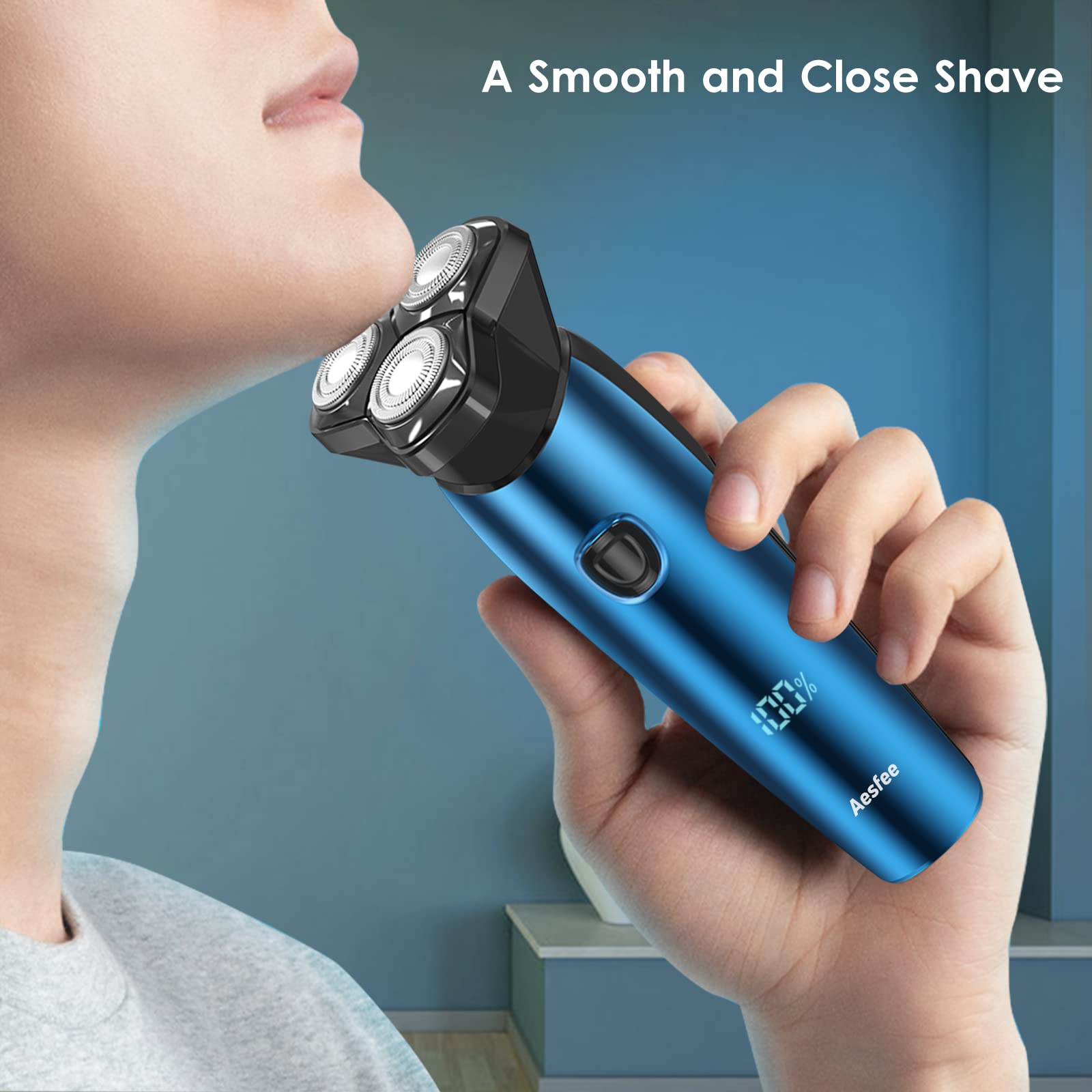 Electric Shaver for Men Face, Electric 3D Rotary Razors Wet and Dry Whole Body Washable Rechargeable Cordless Electric Beard Trimmer with Pop-up Trimmer, Digital Indicator