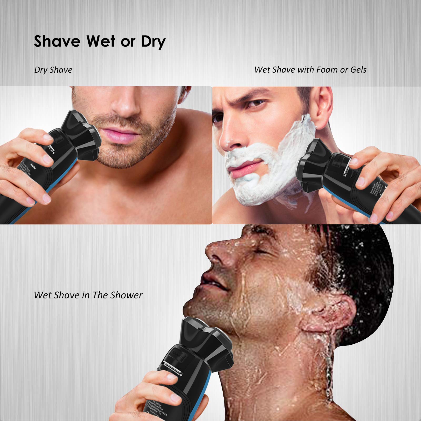 Electric Shaver for Men Face, Electric 3D Rotary Razors Wet and Dry Whole Body Washable Rechargeable Cordless Electric Beard Trimmer with Pop-up Trimmer, Digital Indicator