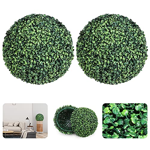 THE BLOOM TIMES Boxwood Balls, Set of 2 Round 15.7 Inch Artificial Plant Topiary Ball Faux Decorative Ball Outdoor UV Protected 4 Layers for Front Porch, Patio, Planter, Garden, Indoor Home Decor