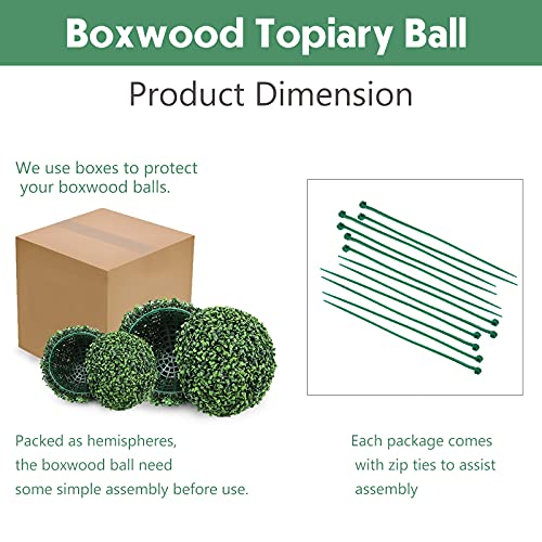 THE BLOOM TIMES Boxwood Balls, Set of 2 Round 15.7 Inch Artificial Plant Topiary Ball Faux Decorative Ball Outdoor UV Protected 4 Layers for Front Porch, Patio, Planter, Garden, Indoor Home Decor