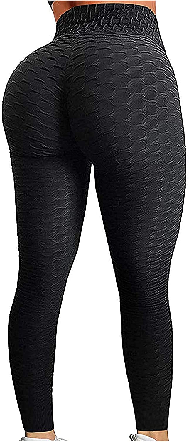 AEEZO Booty Leggings for Women Textured Scrunch Butt Lift Yoga Pants Slimming Workout High Waisted Anti Cellulite Tights