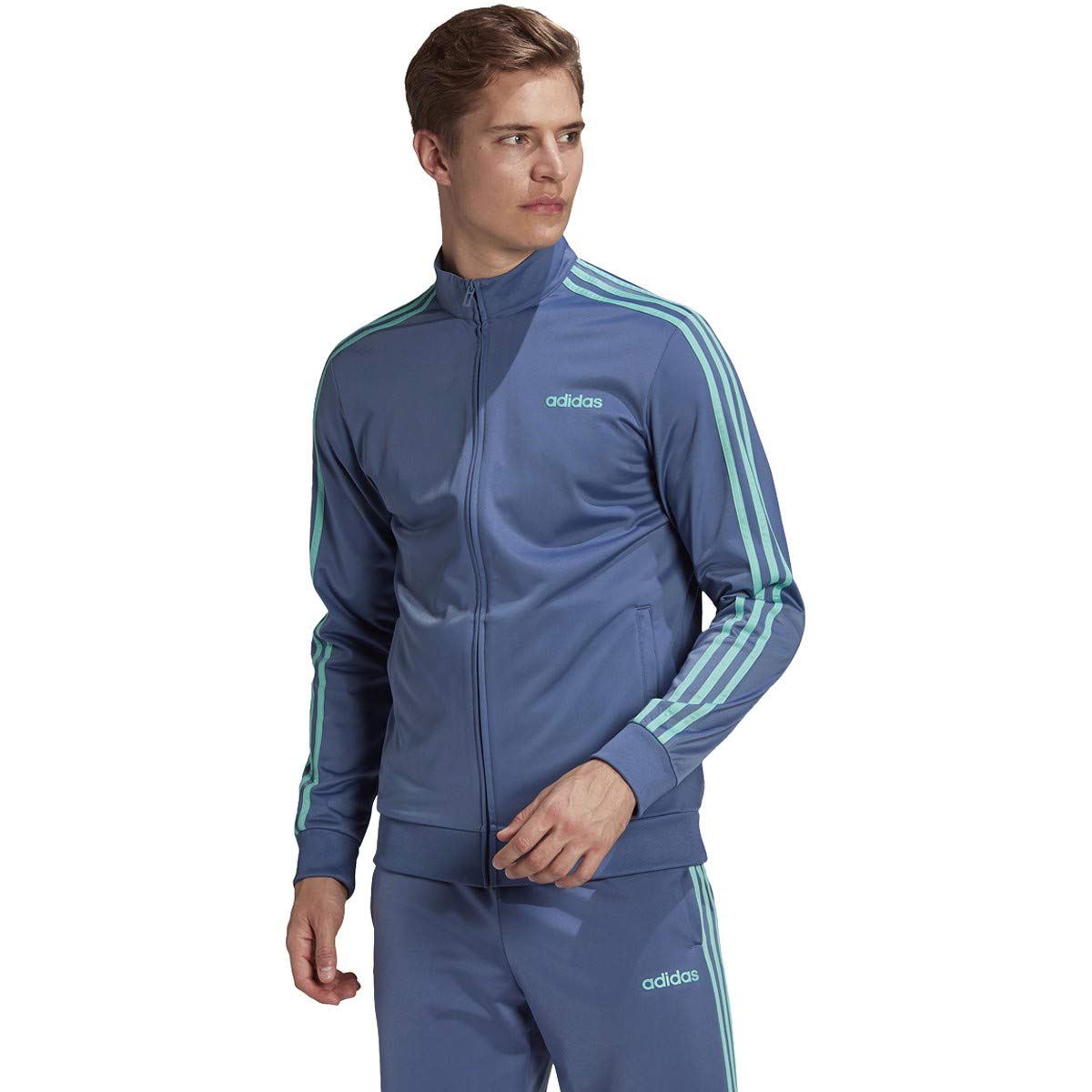 adidas mens Essentials 3-Stripes Tricot Track Jacket Wild Pine Medium