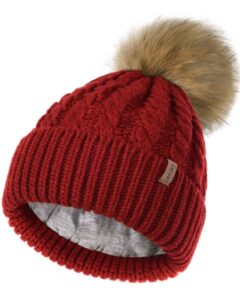 furtalk winter beanie hat for women warm thick cotton lining knit bobble skull cap fur pom pom hats for women