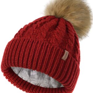 FURTALK Winter Beanie Hat for Women Warm Thick Cotton Lining Knit Bobble Skull Cap Fur Pom Pom Hats for Women