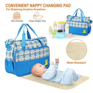 5PCS Diaper Bag Tote Set - Baby Bags for Mom (Blue)