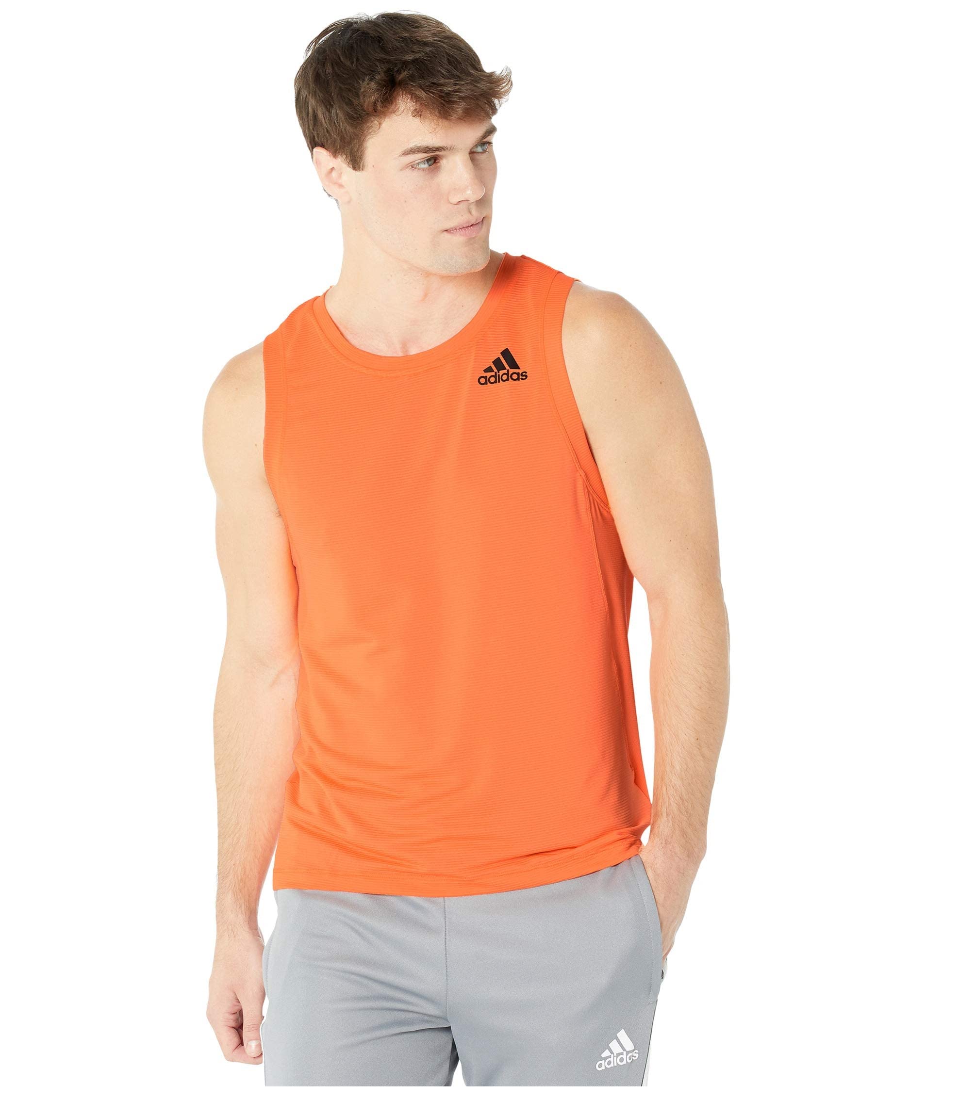 adidas mens AEROREADY 3-Stripes Tank Primeblue Screaming Orange Small