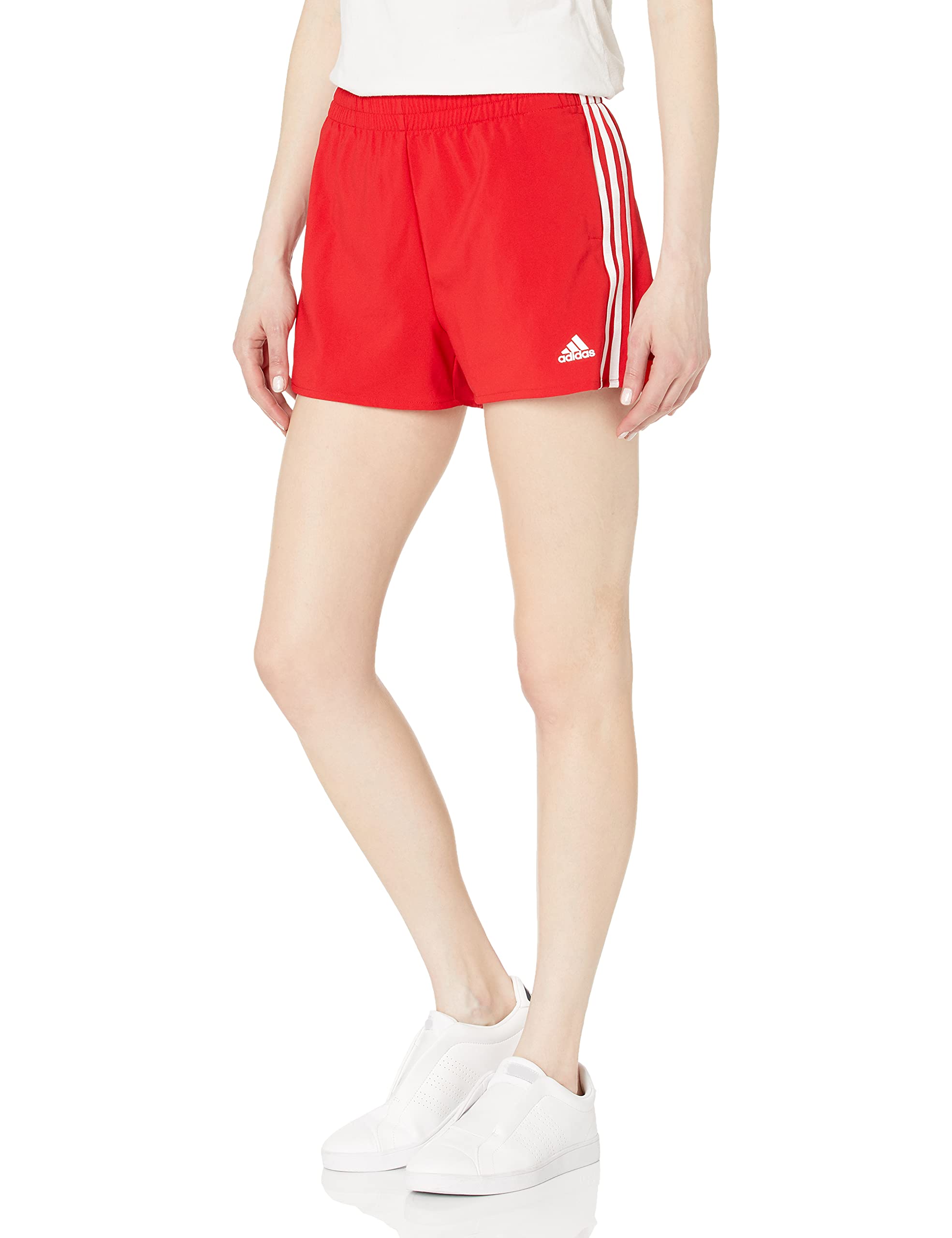 adidas Womens Woven 3-Stripes Sport Shorts Scarlet/White Small