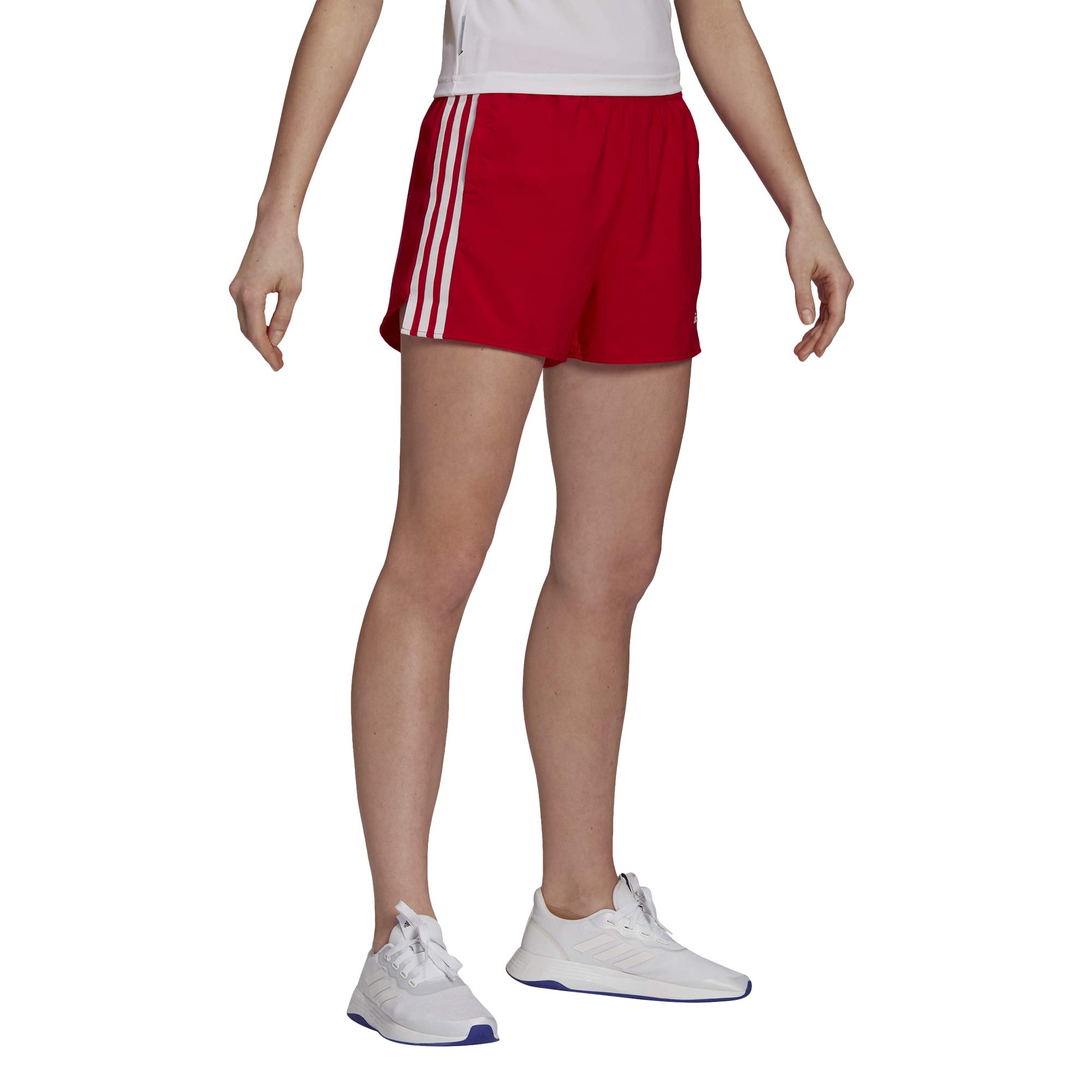 adidas Womens Woven 3-Stripes Sport Shorts Scarlet/White Small