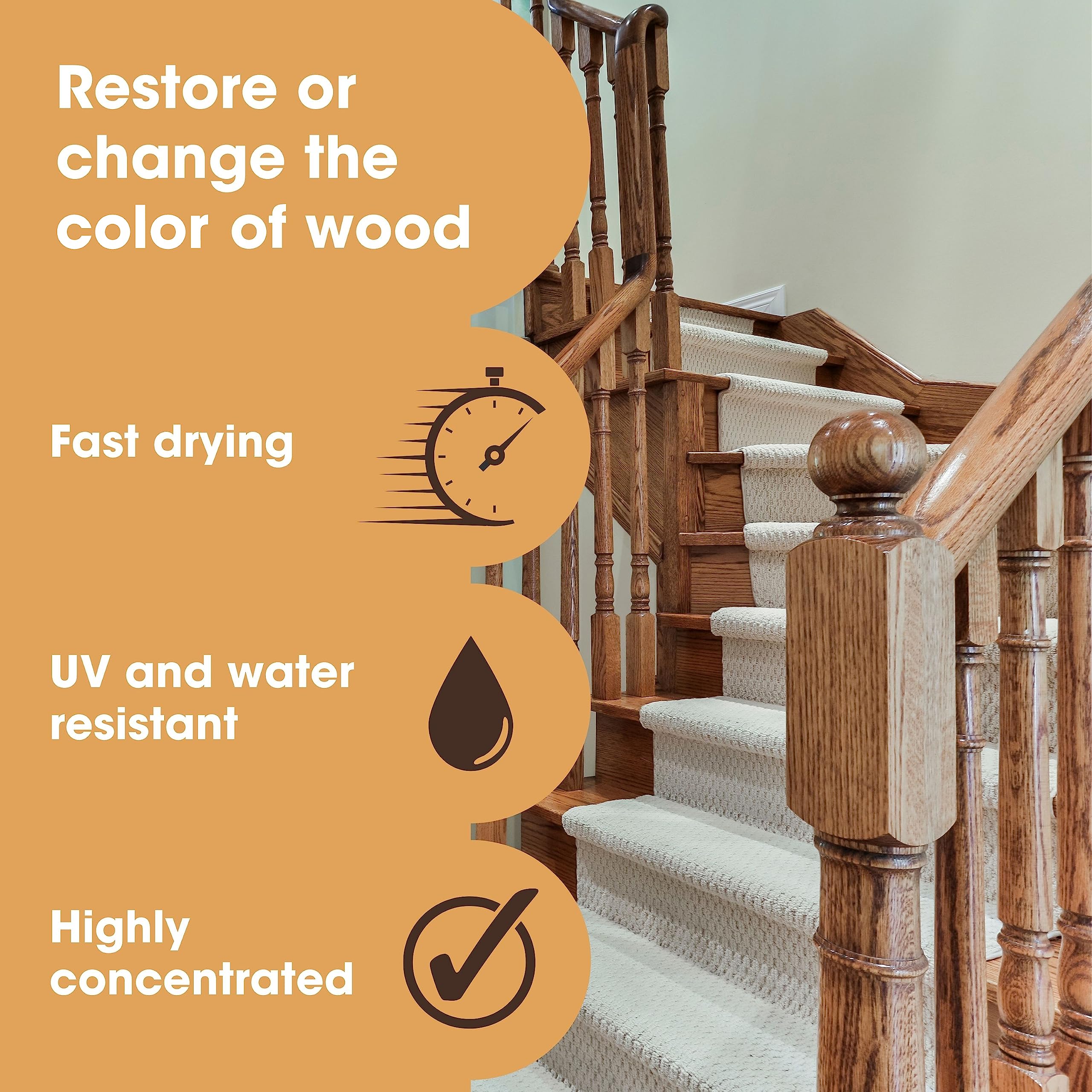 Furniture Clinic Wood Stain | Multiple Finishes | Fast Drying | Indoor and Outdoor Furniture and More | Water Based, Low Odor, Non-Toxic | Polyurethane| Dark Oak (8.5oz / 250ml)