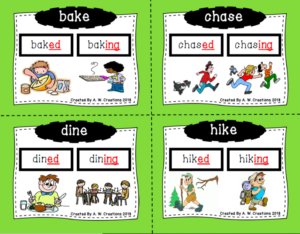 phonics flash cards - verb tenses "ed" and "ing"