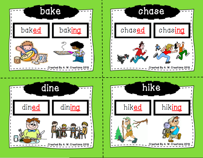 Phonics Flash Cards - Verb Tenses "ed" and "ing"