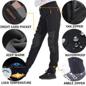 Postropaky Womens Outdoor Snow Ski Pants Waterproof Hiking Insulated Softshell Pants Snowboard Zipper Bottom Leg(313Black12R)