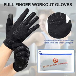 Workout Full Finger Gloves with Wrist Wrap Support,Anti Slip Palm Protection&Extra Grip,Touchscreen Fitness Exercise Weight Lifting Gym Training Cycling Gloves(Men&Women)