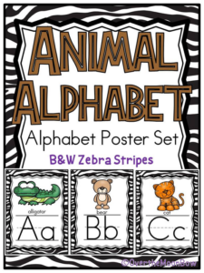 animal alphabet a-z | alphabet poster set | zebra stripe