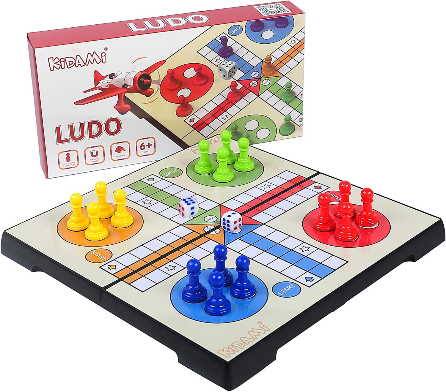 KIDAMI Ludo Magnetic Board Game Set, Folding and Light-Weight for Carrying, Gift for All Age (10 X 10 inches)