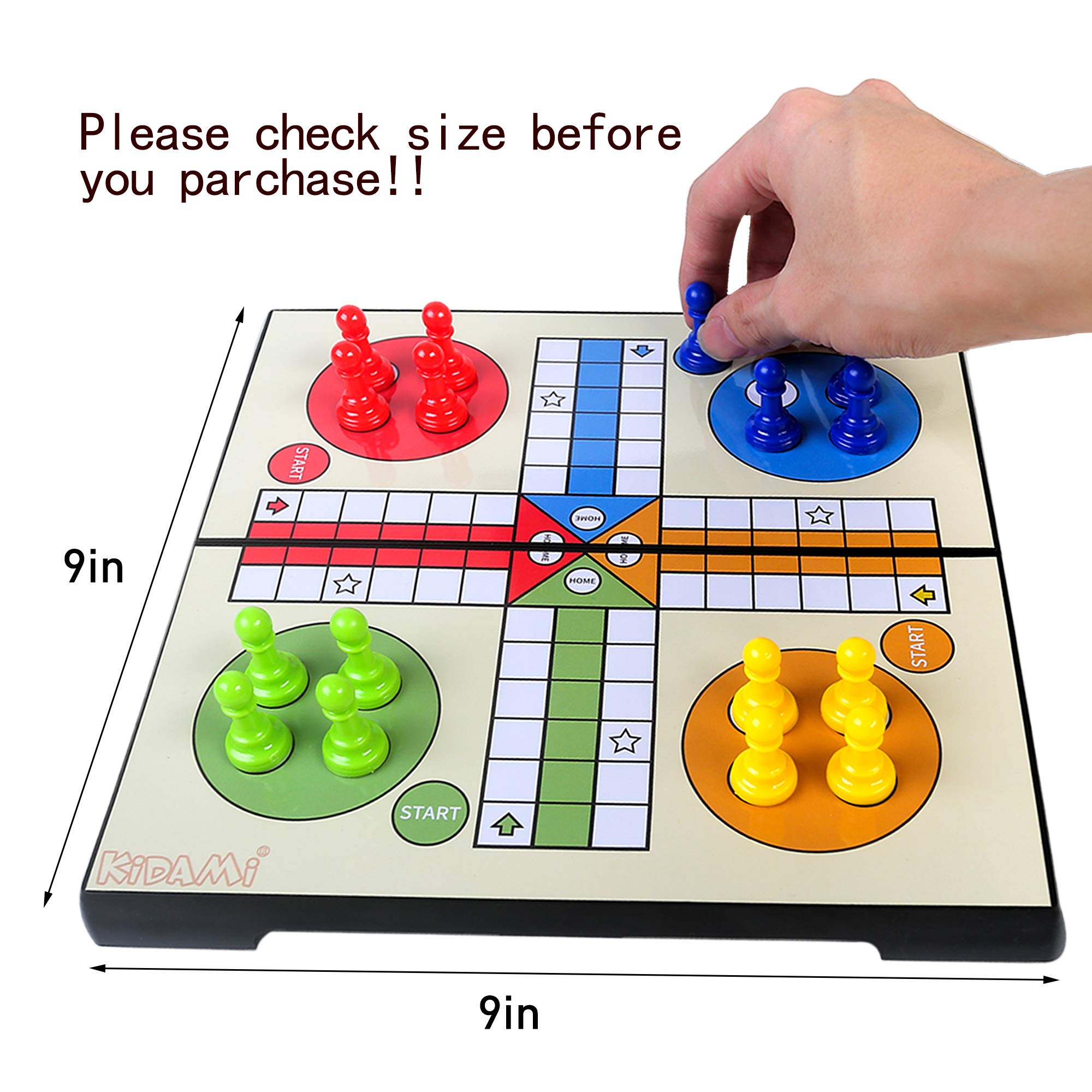 KIDAMI Ludo Magnetic Board Game Set, Folding and Light-Weight for Carrying, Gift for All Age (10 X 10 inches)