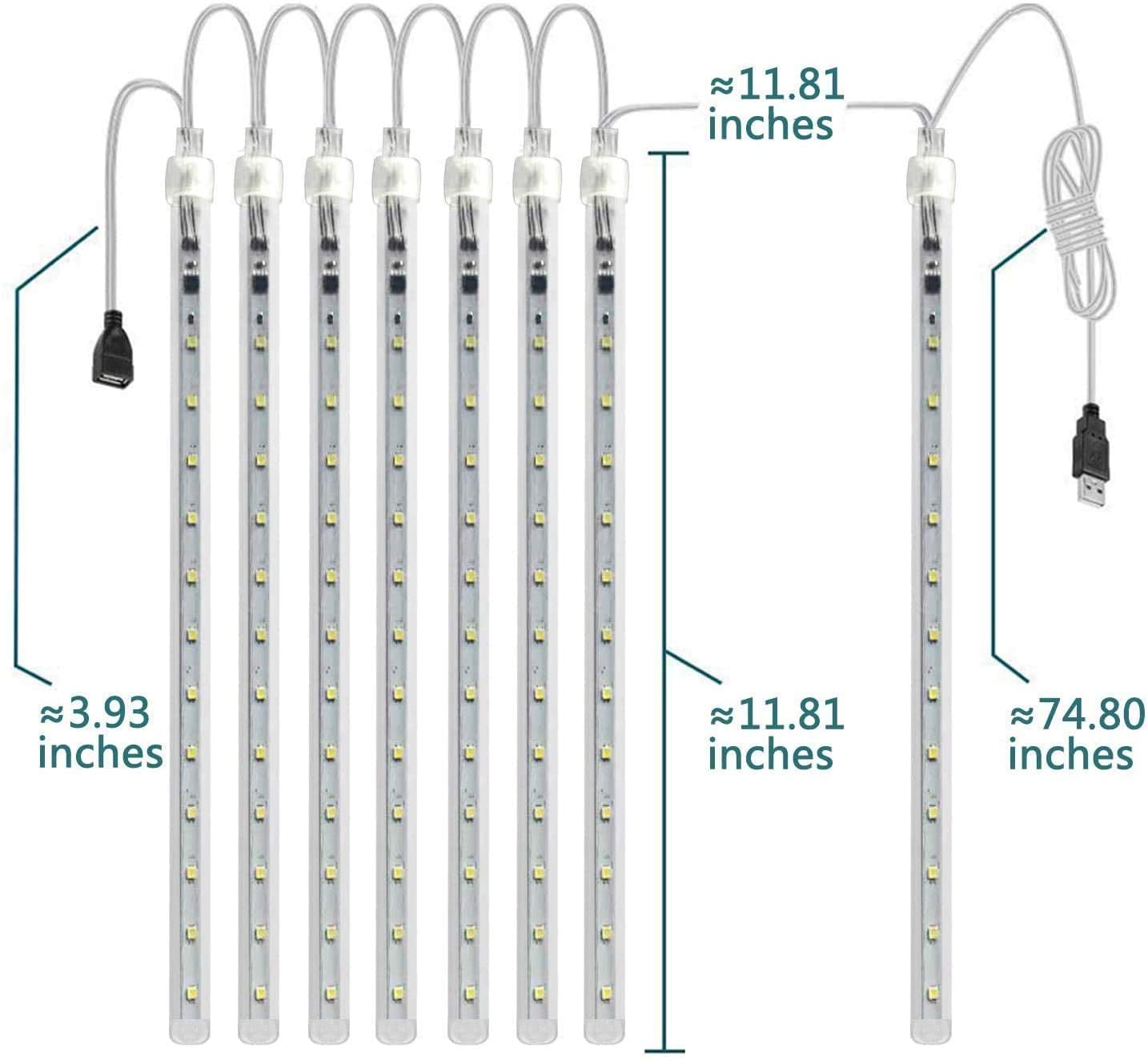 Meteor Shower Lights LED String Lights, Waterproof Falling Rain Lights 11.8 inch 8 Tubes Double-Sided SMD Lamp Beads Curtain Lights Garden Square Hanging Decorative Lamps for Bar Halloween Christmas