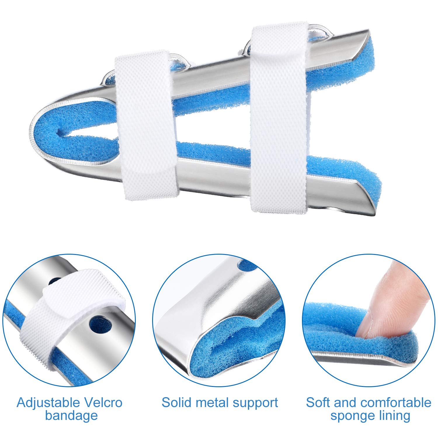 10 Pieces Finger Splint Metal Finger Support Finger Knuckle Immobilization with Soft Foam Inner Band and Protective Vent for Adults and Children, 3 Sizes (Blue)