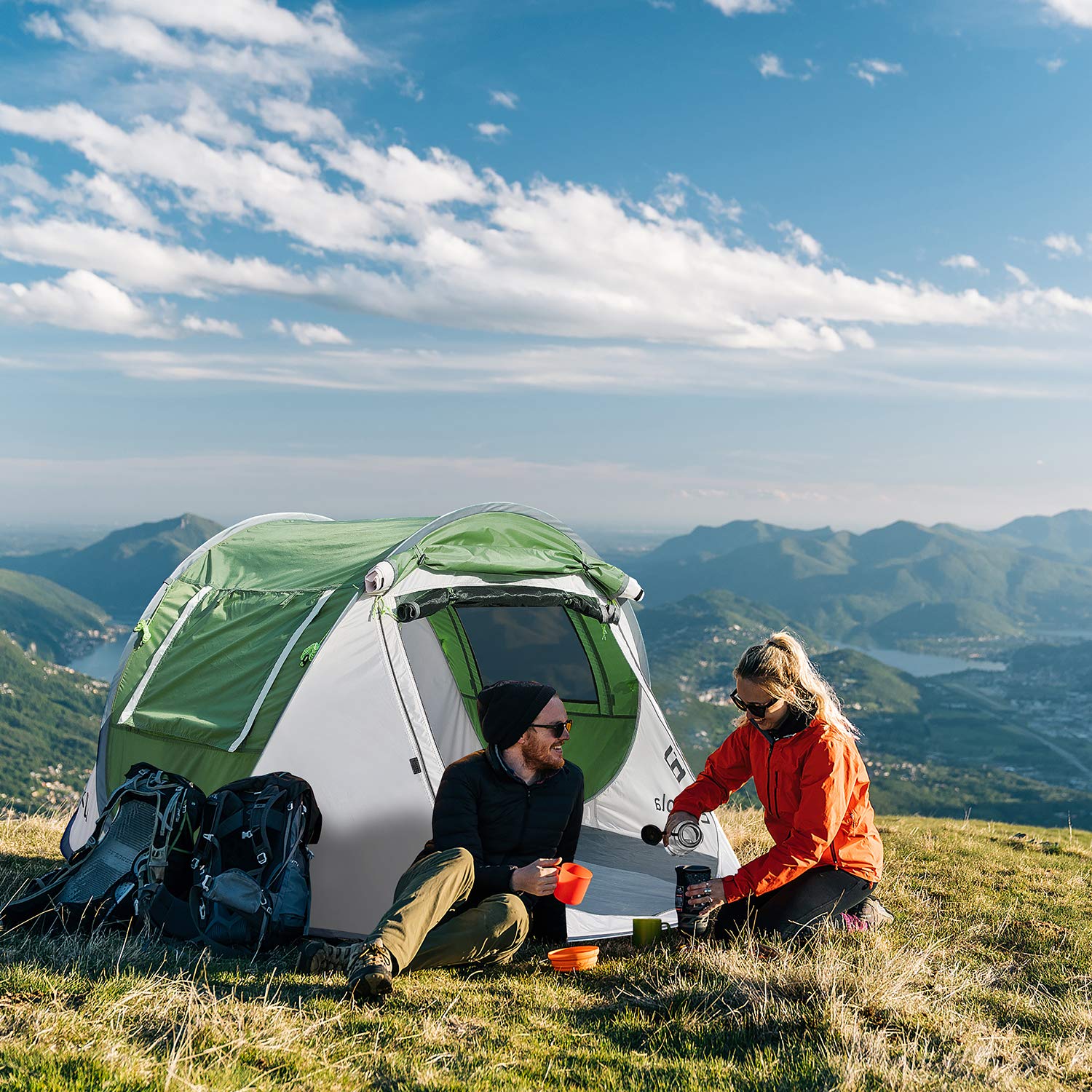 Eackrola 2-Person-Tent, Instant Pop up Tent for Camping, Easy Setup Beach Tent Sun Shelter - Ventilated Mesh Windows, Water Resistant, Carry Bag Included (Green)