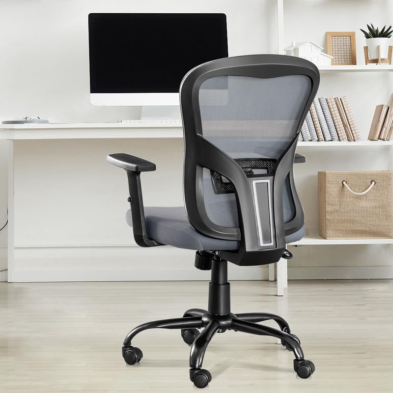 QY RYANGEL Office Chair Clearance,Home Office Desk Chair with Adjustable Lumbar Support, 2D PU Armrest, Mesh Desk Chair with Wheel, Dust Cover, 360 Swivel Task Chair for Home Office, 350lb