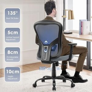 QY RYANGEL Office Chair Clearance,Home Office Desk Chair with Adjustable Lumbar Support, 2D PU Armrest, Mesh Desk Chair with Wheel, Dust Cover, 360 Swivel Task Chair for Home Office, 350lb