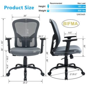 QY RYANGEL Office Chair Clearance,Home Office Desk Chair with Adjustable Lumbar Support, 2D PU Armrest, Mesh Desk Chair with Wheel, Dust Cover, 360 Swivel Task Chair for Home Office, 350lb