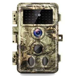 xtellar trail camera 24mp 1080p ip66 waterproof with clear night vision and 3 passive infrared motion sensors for hunting scouting range control and wildlife researching (camo green)