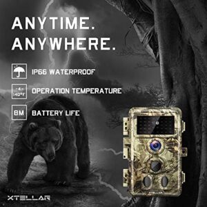 Xtellar Trail Camera 24MP 1080P IP66 Waterproof with Clear Night Vision and 3 Passive Infrared Motion Sensors for Hunting Scouting Range Control and Wildlife Researching (Camo Green)