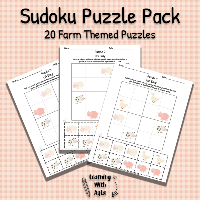 Farm Animal Themed Easy Sudoku Puzzles to Stimulate Logic & Critical Thinking