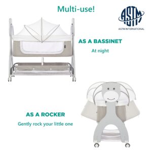 Dream On Me Cub Portable Bassinet in Grey, Multi-Use Baby Bassinet with Locking Wheels, Large Storage Basket, Mattress Pad Included, JPMA Certified