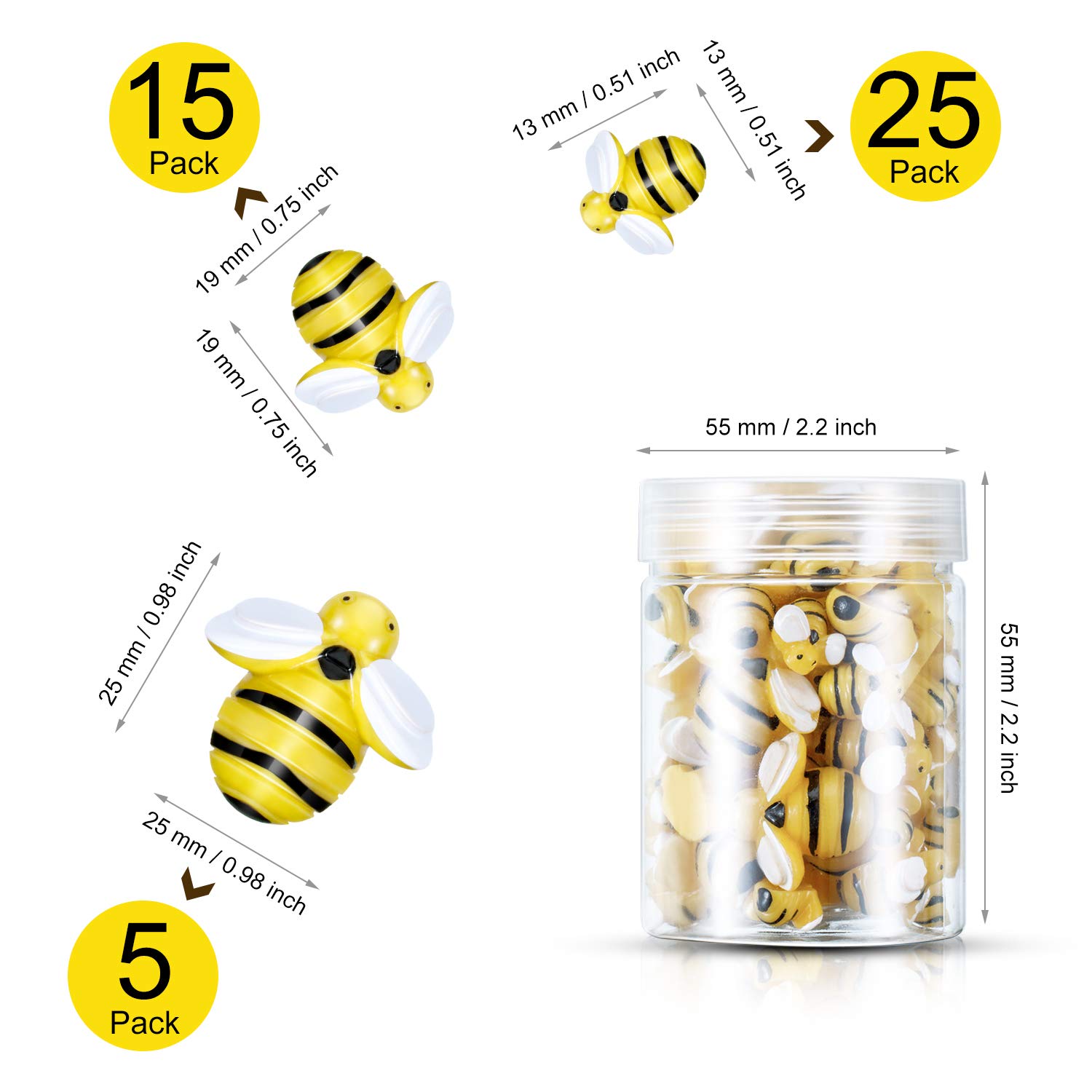 45 Pieces Tiny Bees Craft Decoration Party Decor Honey Resin Bee Flatback Bee Shaped Embellishment with Storage Box for DIY Craft Home (0.98 Inch, 0.74 Inch, 0.51 Inch)