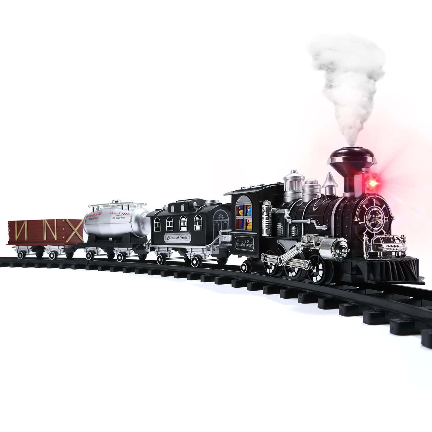 Remote Control Train Set with Smoke, Sound and Light, RC Train Toy Under Christmas Tree, Birthday Gift for Boys and Girls