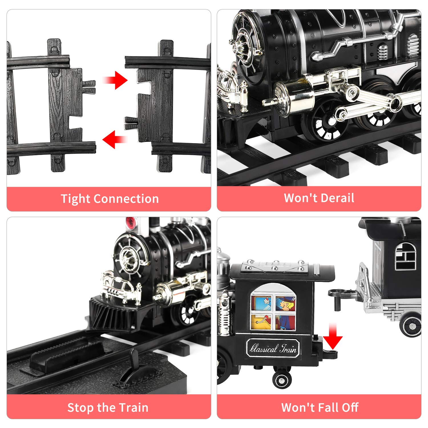 Remote Control Train Set with Smoke, Sound and Light, RC Train Toy Under Christmas Tree, Birthday Gift for Boys and Girls