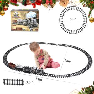 Remote Control Train Set with Smoke, Sound and Light, RC Train Toy Under Christmas Tree, Birthday Gift for Boys and Girls