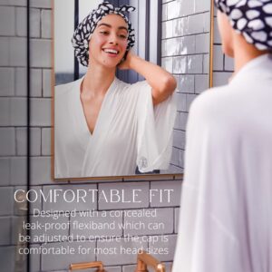 GRACE & COMPANY Luxury Shower Cap For Women - 100% Waterproof, Reusable, Washable & Breathable Shower Caps - Casablanca