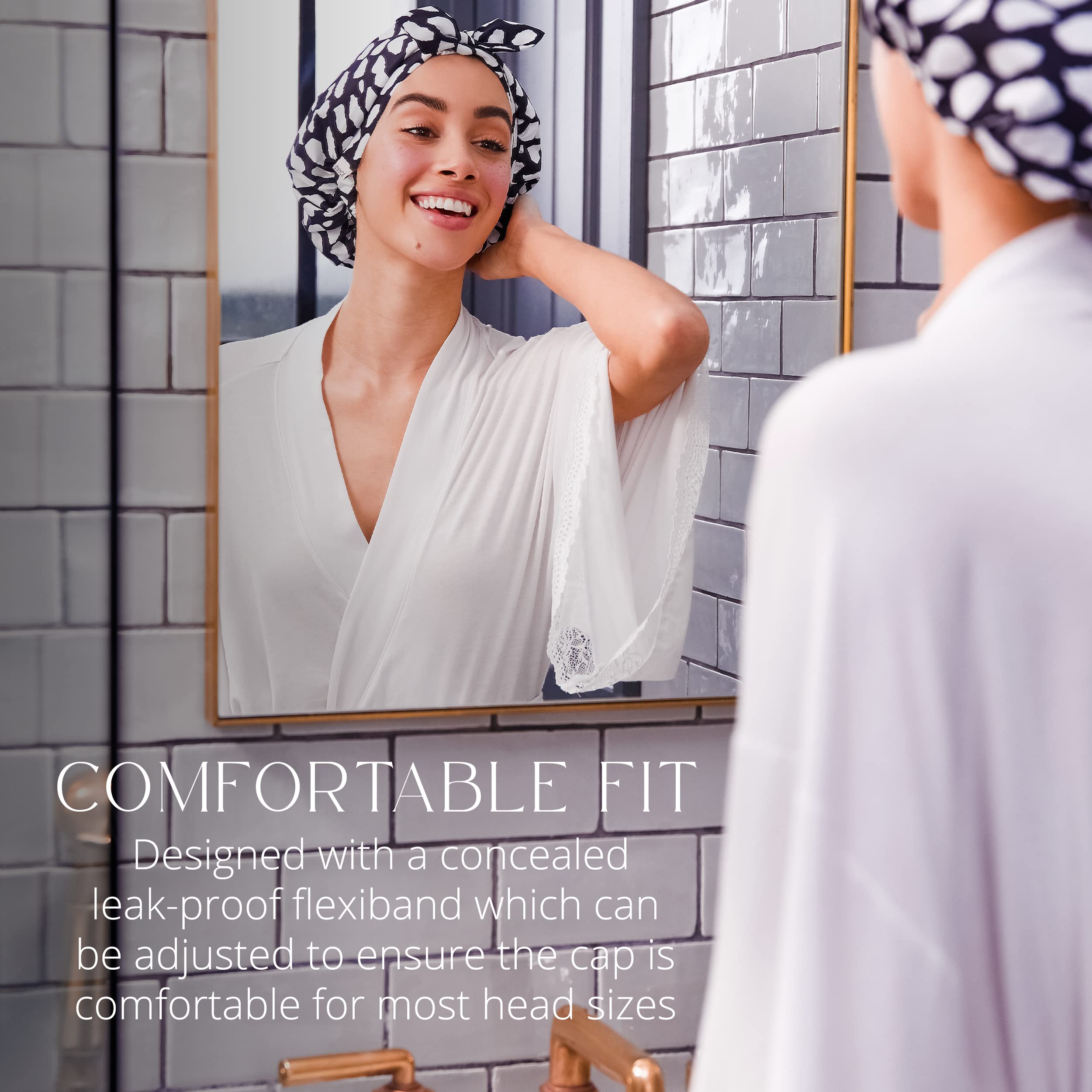 GRACE & COMPANY Luxury Shower Cap For Women - 100% Waterproof, Reusable, Washable & Breathable Shower Caps - Casablanca