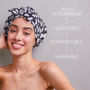 GRACE & COMPANY Luxury Shower Cap For Women - 100% Waterproof, Reusable, Washable & Breathable Shower Caps - Casablanca