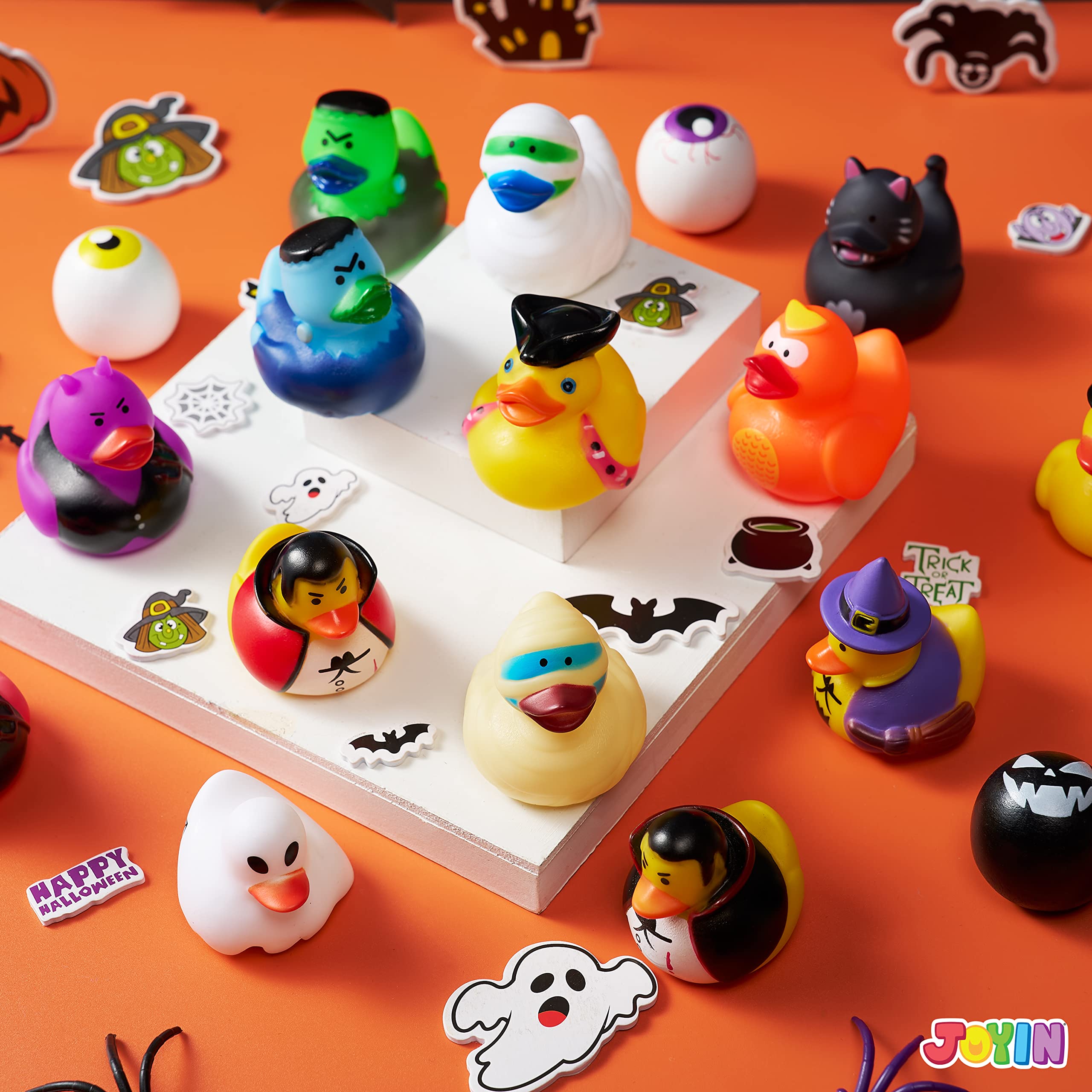 JOYIN 18 PCS Halloween Fancy Novelty Assorted Rubber Ducks for Fun Bath Squirt Squeaker Duckies, School Classroom Present Bath Toys Prizes Ducky, Trick or Treat Fillers Party Favor