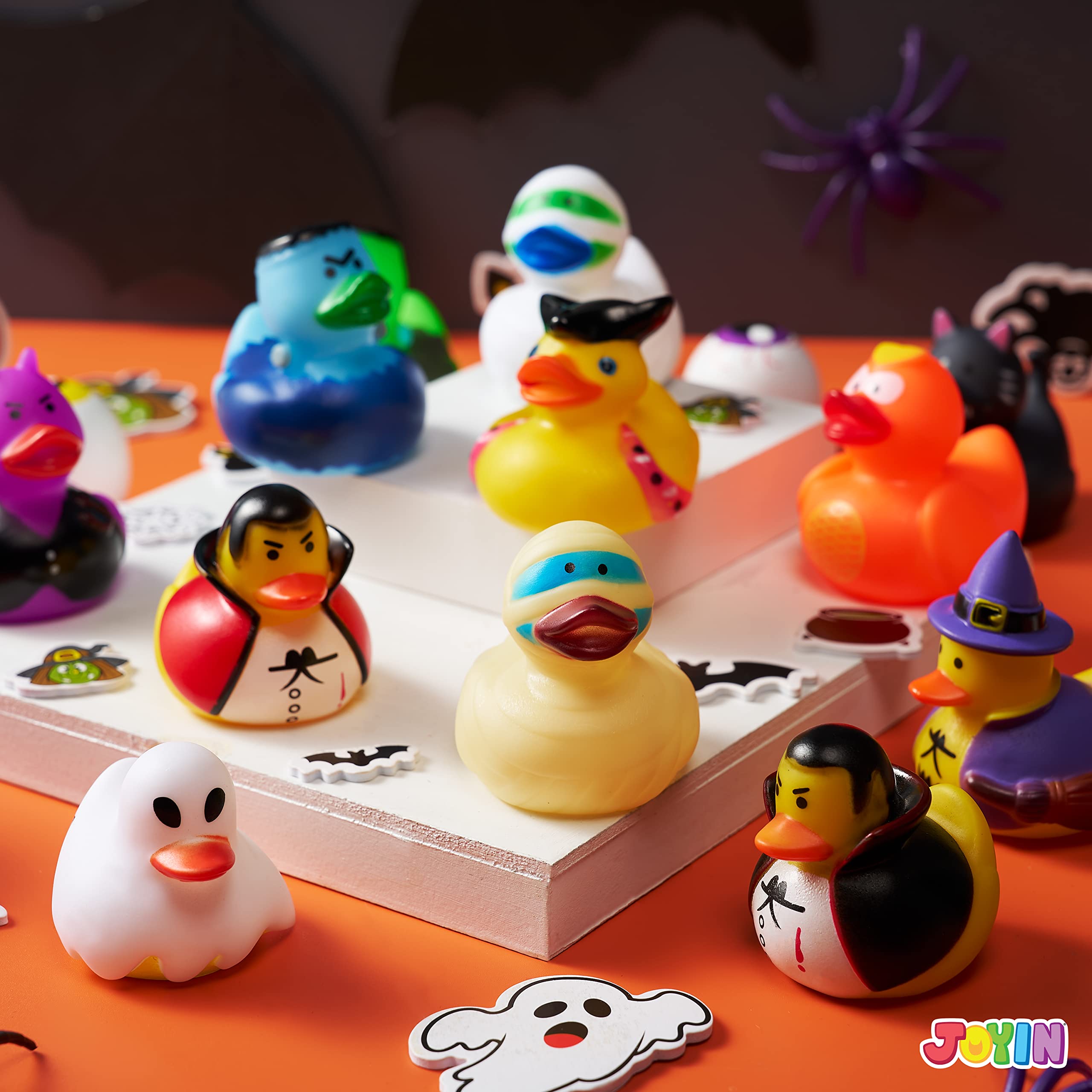 JOYIN 18 PCS Halloween Fancy Novelty Assorted Rubber Ducks for Fun Bath Squirt Squeaker Duckies, School Classroom Present Bath Toys Prizes Ducky, Trick or Treat Fillers Party Favor