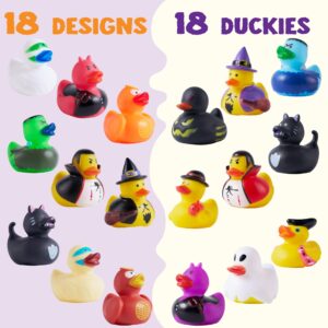 JOYIN 18 PCS Halloween Fancy Novelty Assorted Rubber Ducks for Fun Bath Squirt Squeaker Duckies, School Classroom Present Bath Toys Prizes Ducky, Trick or Treat Fillers Party Favor