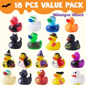 JOYIN 18 PCS Halloween Fancy Novelty Assorted Rubber Ducks for Fun Bath Squirt Squeaker Duckies, School Classroom Present Bath Toys Prizes Ducky, Trick or Treat Fillers Party Favor