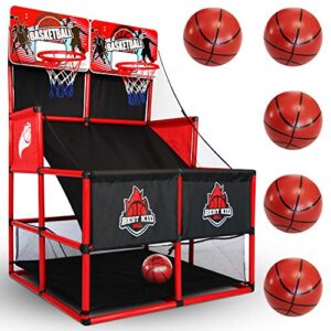 bestkid ball kids basketball hoop double shot system arcade game set: indoor & outdoor sports toys for boys & girls, includes ball & shot counter, ideal party gifts for little athletes ages 3-9.