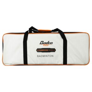 Baden | Champions | Portable Badminton Set | Regulation Net + 3 Shuttlecocks + 4 Racquets + 1 Boundary + 1 Carry Bag | Orange/Gray