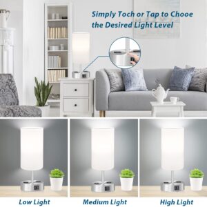 Touch Control Table Lamp, 3-Way Dimmable Bedside Nightstand Lamp with 2 USB Ports & 2 AC Outlets, Modern TableTop Lamp with 60W Equiv 5000K Daylight LED Bulb, Desk Lamp for Bedroom Living Room